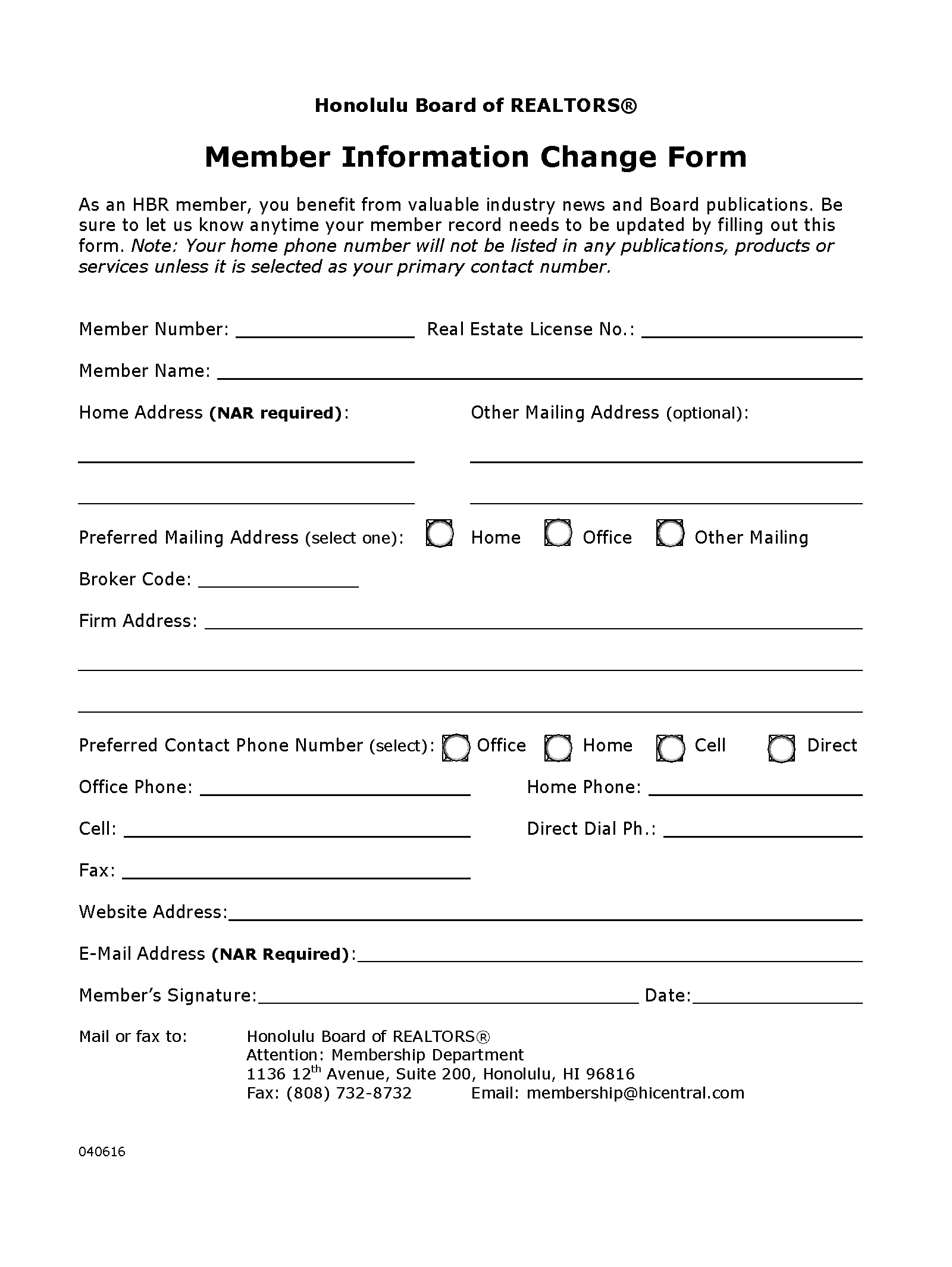 Member Information Change Form – HiCentral MLS Knowledge Base