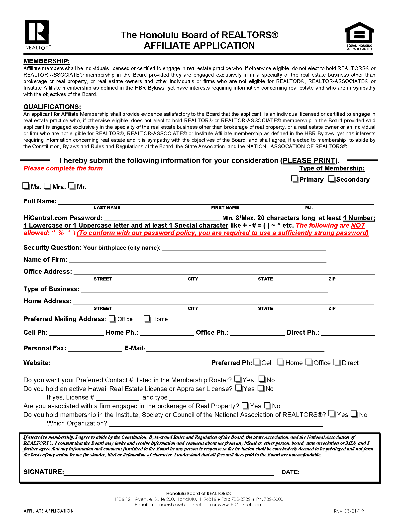 Affiliate Membership Application – HiCentral MLS Knowledge Base