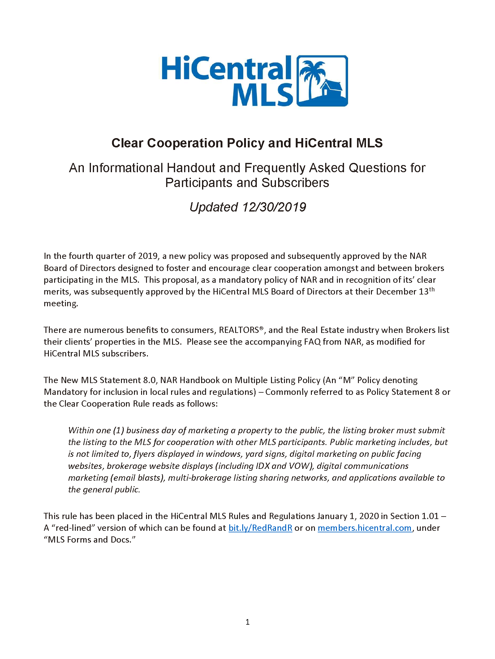 What is a Clear Cooperation Policy? – HiCentral MLS Knowledge Base